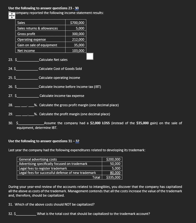 Solved Use the following to answer questions 23 - 30 Company | Chegg.com