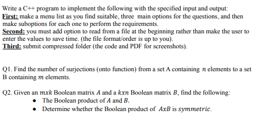 Solved Write a C++ program to implement the following with | Chegg.com