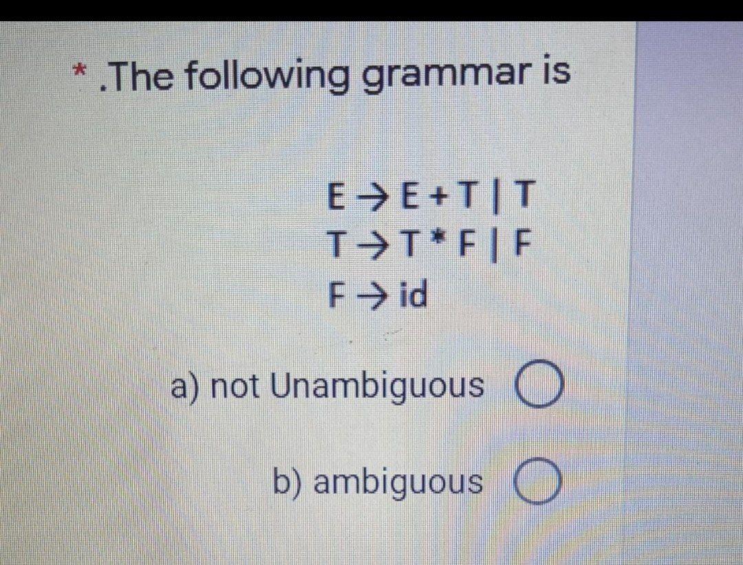 Solved The following grammar is E → E+T|T TT* FIF E > id a) | Chegg.com