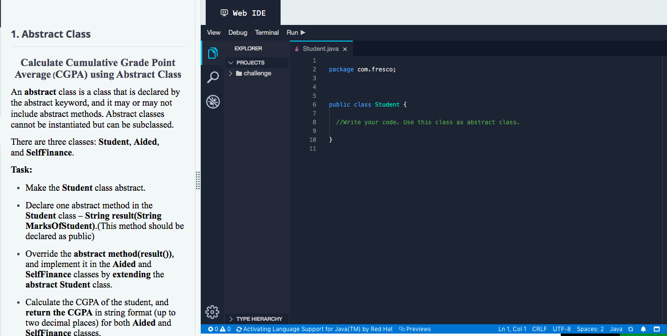 Solved Web IDE 1. Abstract Class View Debug Terminal Run | Chegg.com