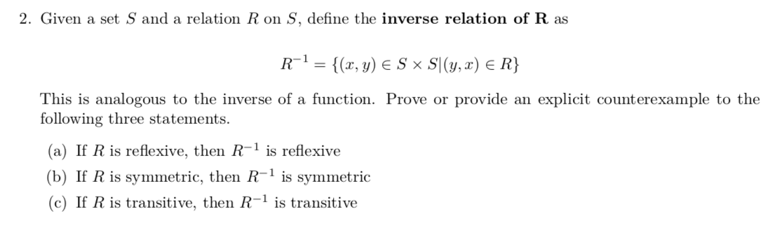 Solved 1. Prove or provide an explicit counterexample for | Chegg.com