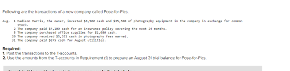 Following are the transactions of a new company | Chegg.com