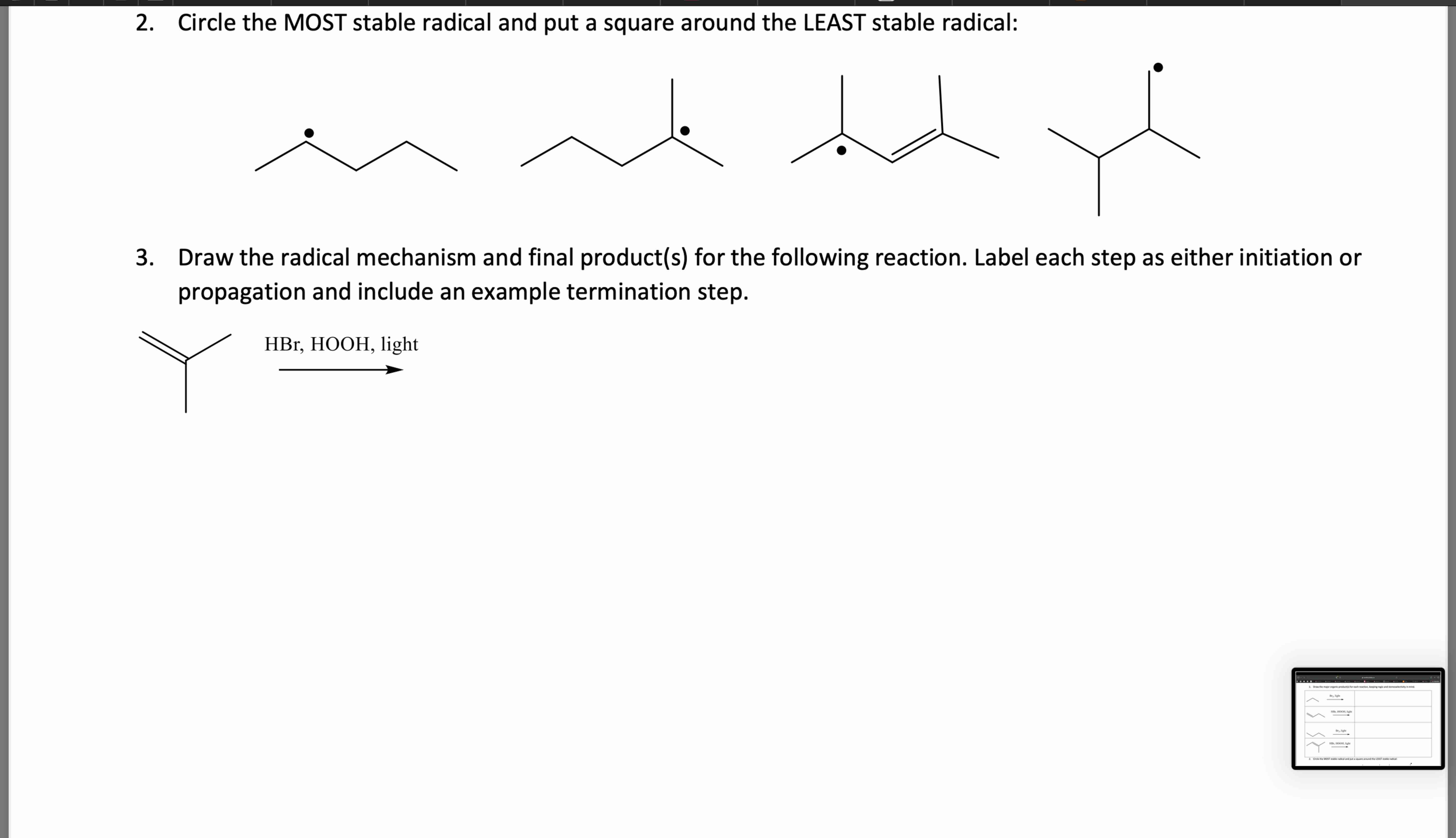 Solved 2. ﻿Circle the MOST stable radical and put a square | Chegg.com