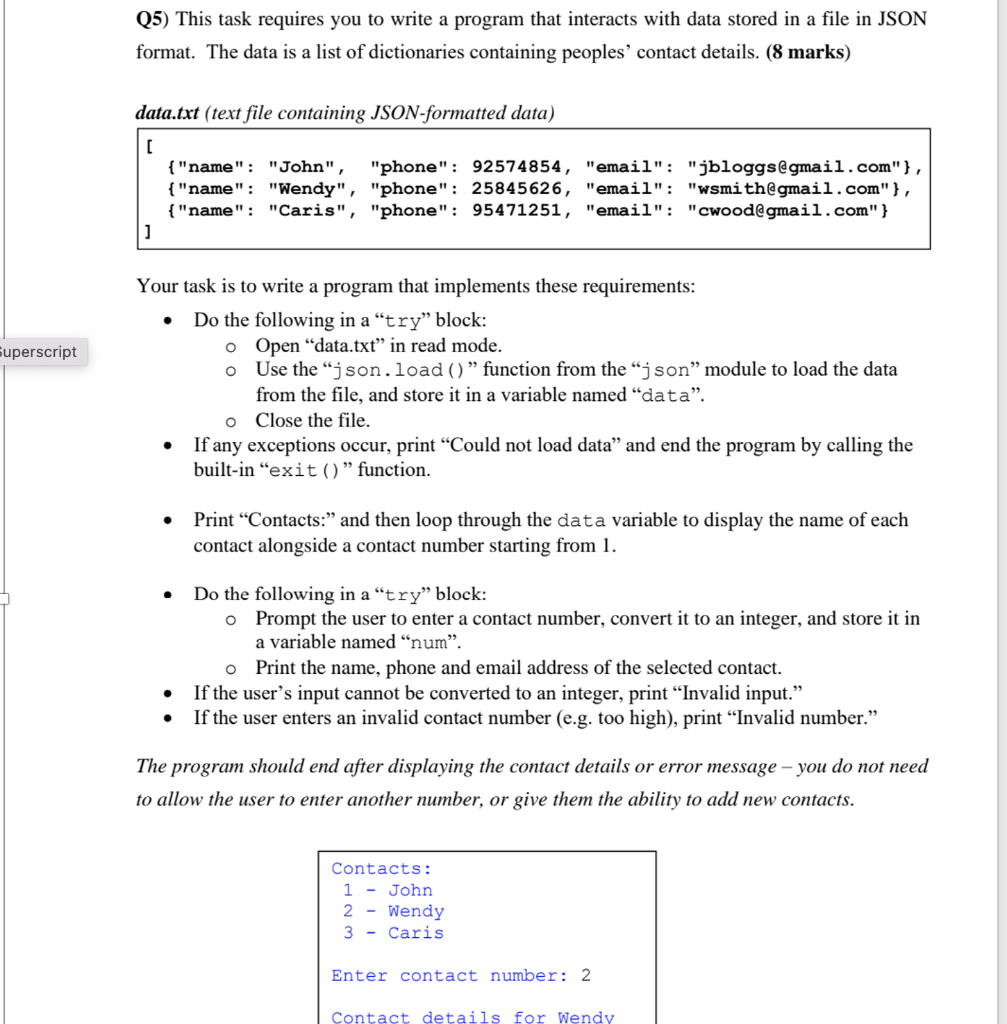 Solved Q5) This task requires you to write a program that | Chegg.com