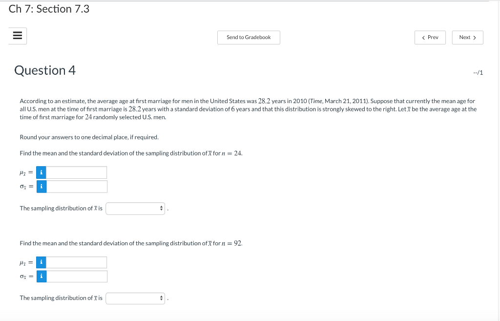 Solved Ch 7: Section 7.3 Send to Gradebook