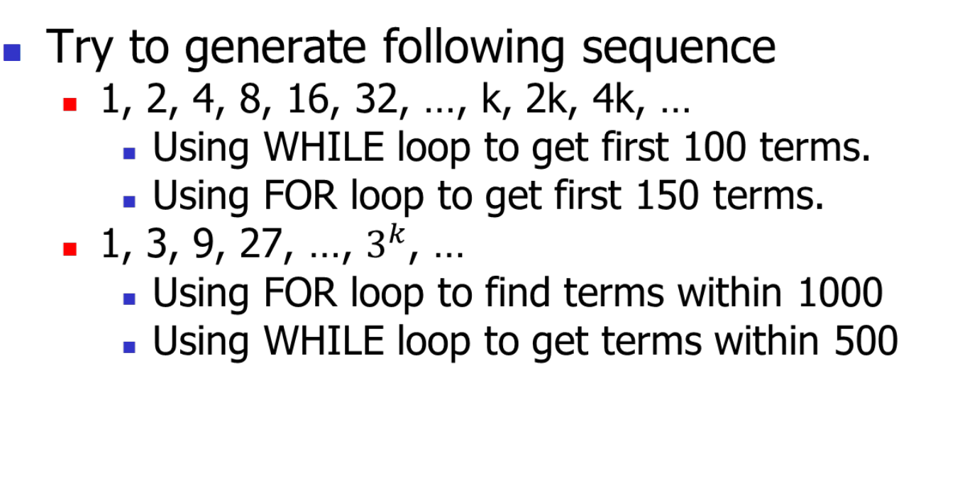 Solved . Try to generate following sequence 1, 2, 4, 8, 16, | Chegg.com