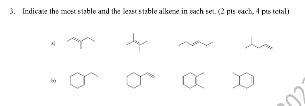 Solved 3. Indicate the most stable and the least stable | Chegg.com