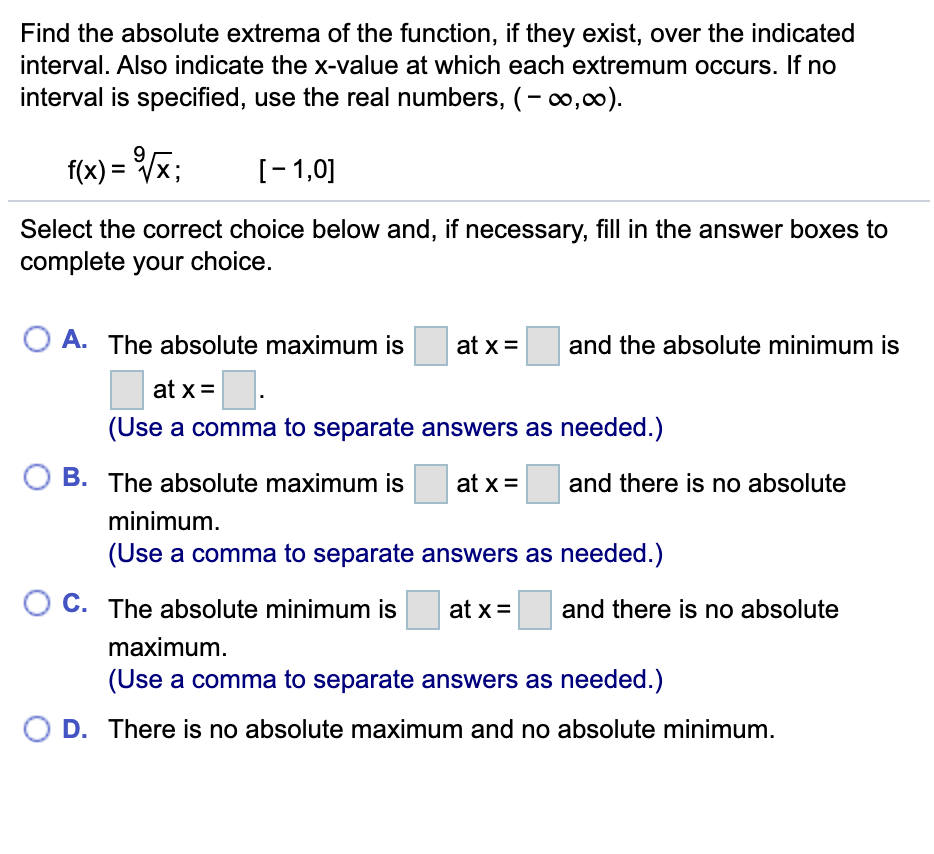 Solved Find the absolute extrema of the function, if they | Chegg.com