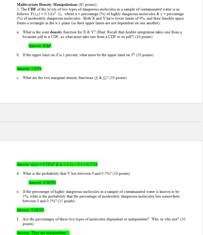Solved Multivariate Density Manipulations 65 Points 2