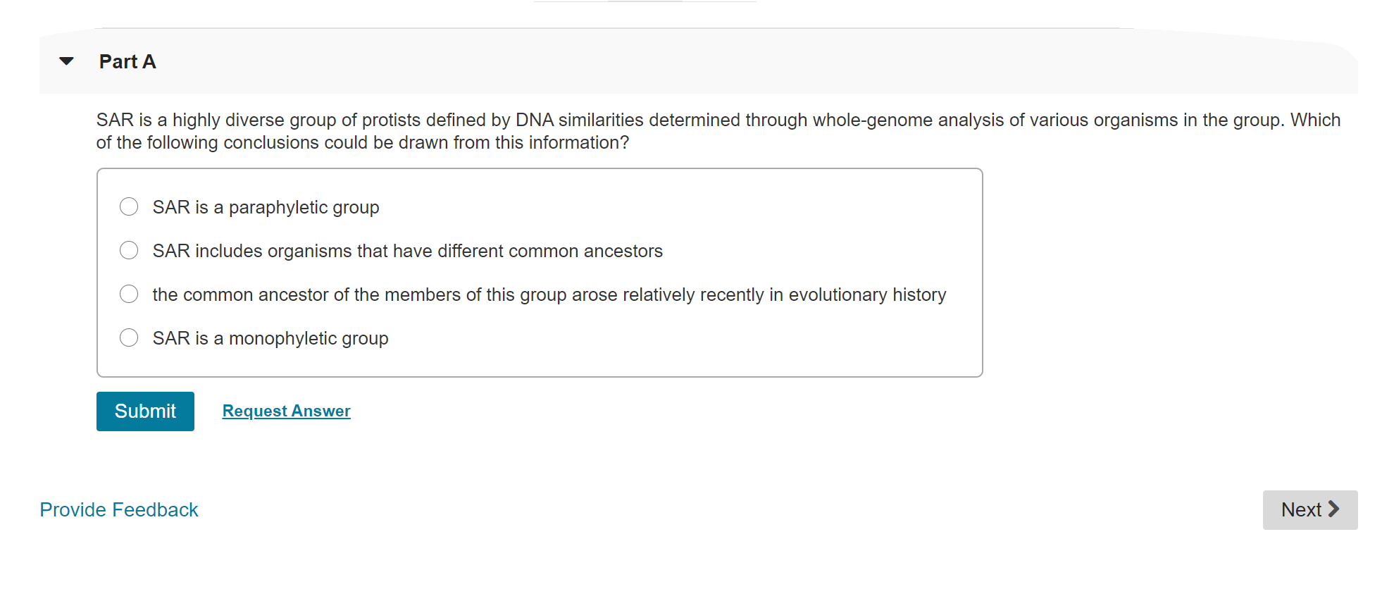 Solved Part A SAR is a highly diverse group of protists | Chegg.com