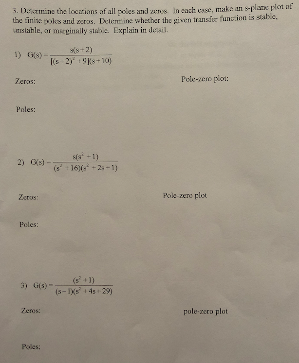 Solved 3. Determine the locations of all poles and zeros. In | Chegg.com