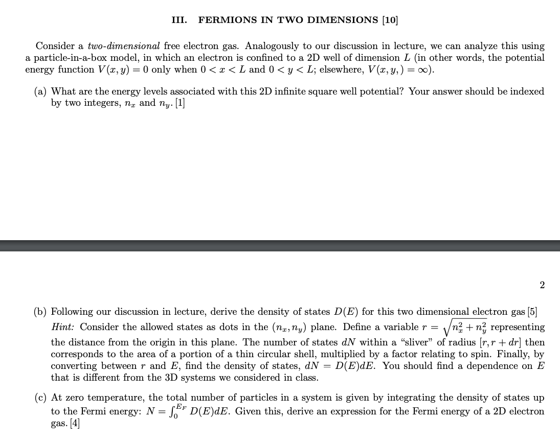 Solved III. FERMIONS IN ﻿TWO DIMENSIONS [10]Consider a | Chegg.com