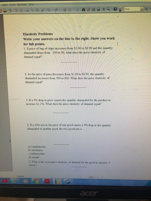 Solved Elasticity Problems Write your answers on the line to | Chegg.com