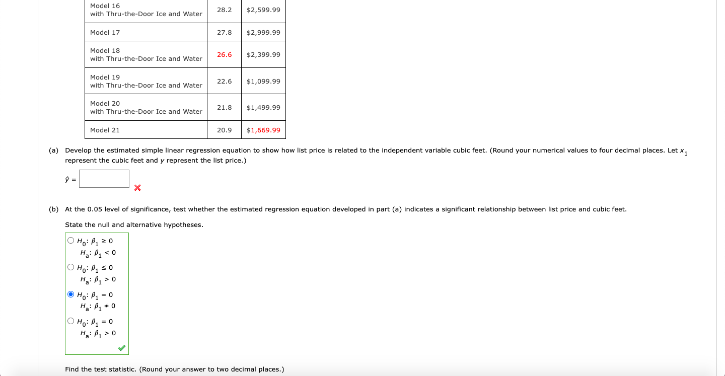 Solved \begin{tabular}{|l|c|c|} \hline Model & Cu. Ft. & | Chegg.com