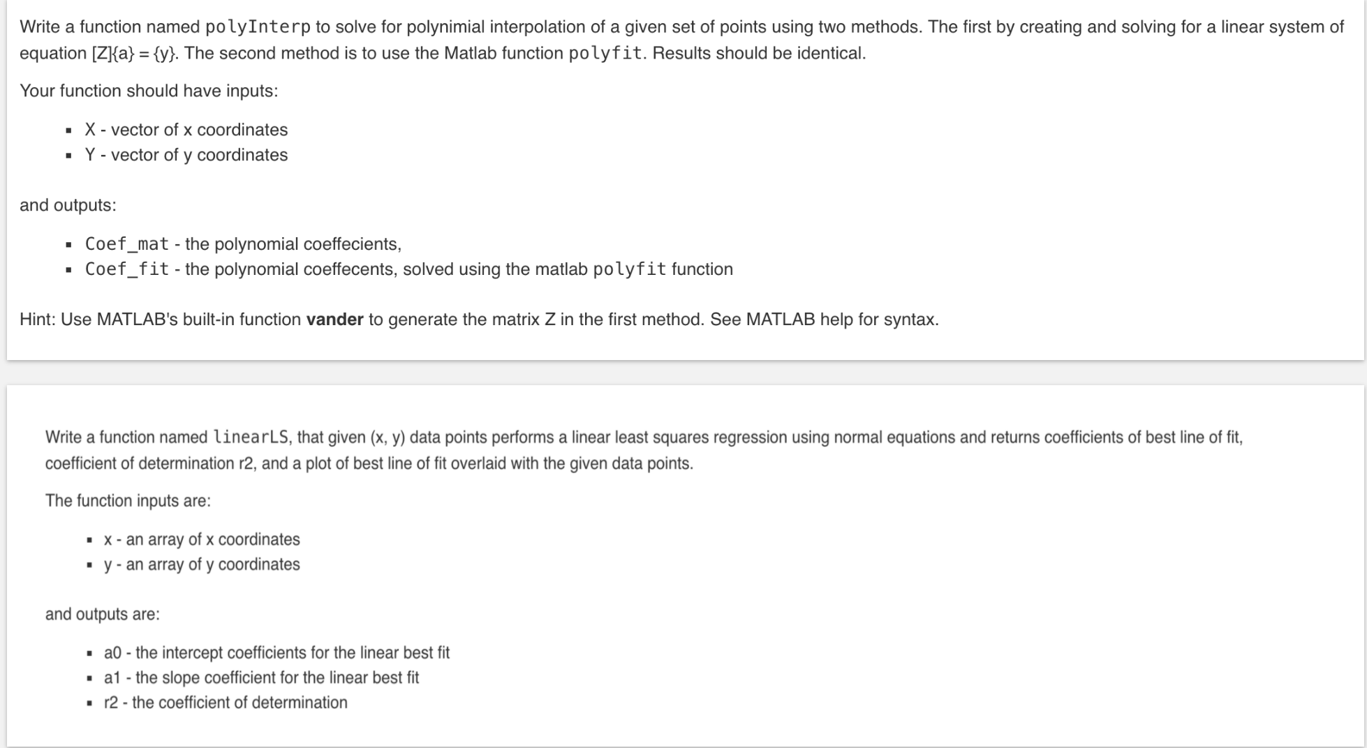 Solved Write a function named polyInterp to solve for | Chegg.com