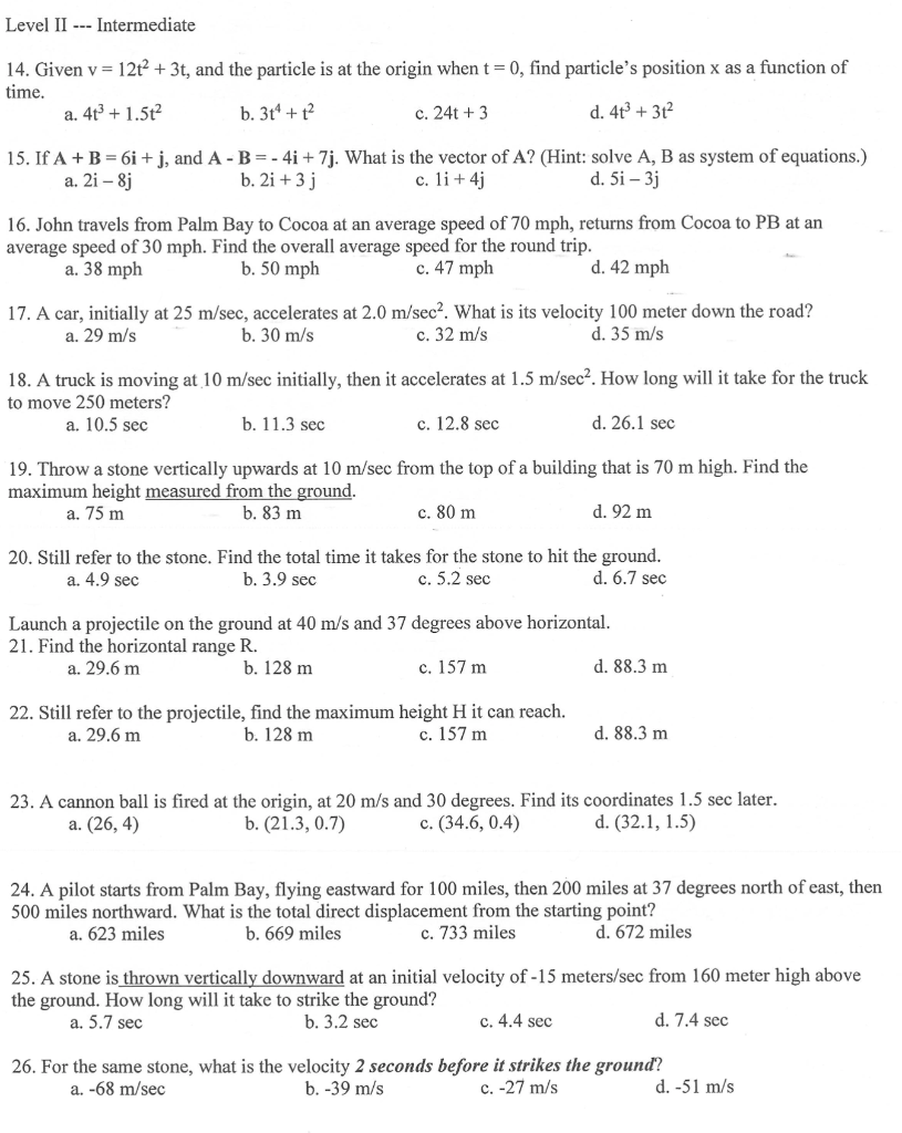 Solved 14. Given v=12t2+3t, and the particle is at the | Chegg.com