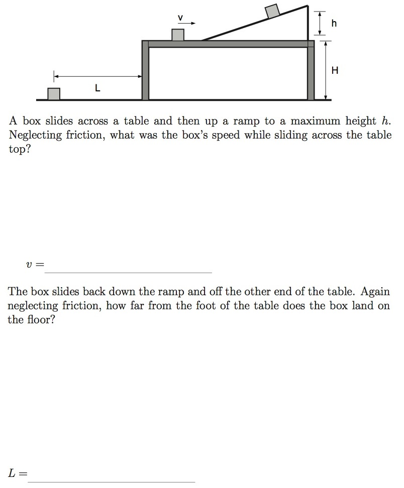 Solved A box slides across a table and then up a ramp to a | Chegg.com
