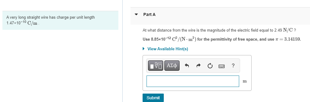 Solved A very long straight wire has charge per unit length | Chegg.com