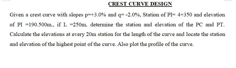 Solved CREST CURVE DESIGN Given a crest curve with slopes | Chegg.com