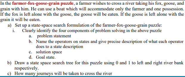 Solved In the farmer-fox-goose-grain puzzle, a farmer wishes | Chegg.com