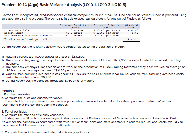 Solved Problem 10-14 (Algo) Basic Variance Analysis [LO10-1, | Chegg.com Solved Problem 10-14 (Algo) Basic Variance Analysis [LO10-1, | Chegg.com