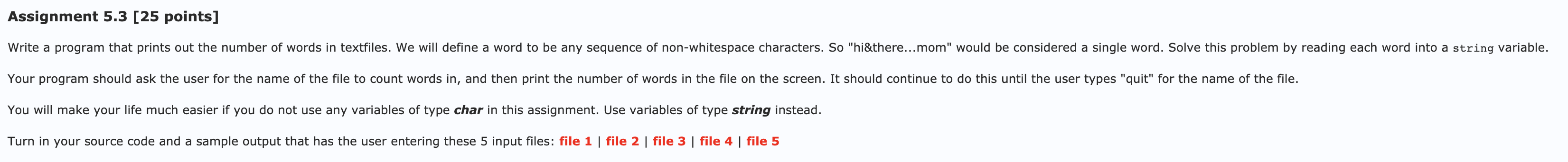 Solved Assignment 5.3 [25 points] Write a program that | Chegg.com