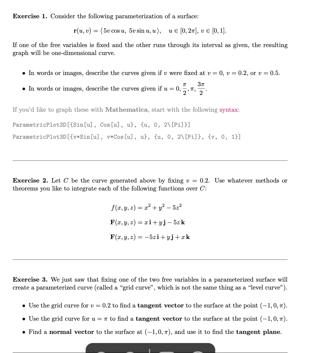 Solved Exercise 1 consider The Following Parameterization