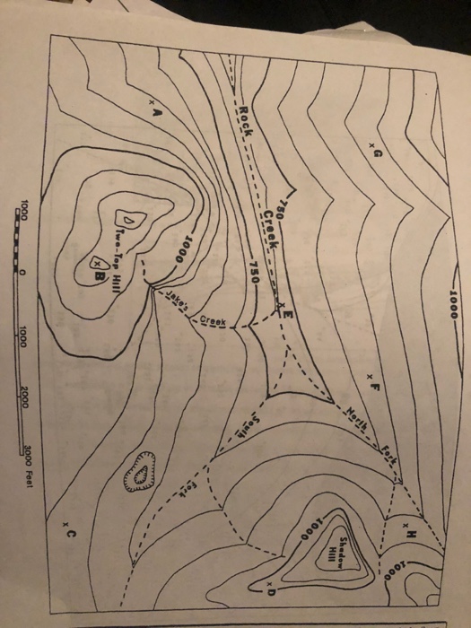 Solved B. Reading Contour Lines map on the foll owing page: | Chegg.com