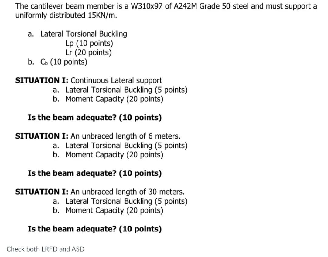 The cantilever beam member is a W310x97 of A242M | Chegg.com