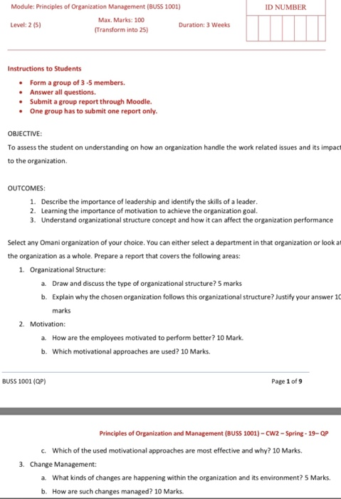 Module: Principles of Organization Management (BUSS | Chegg.com