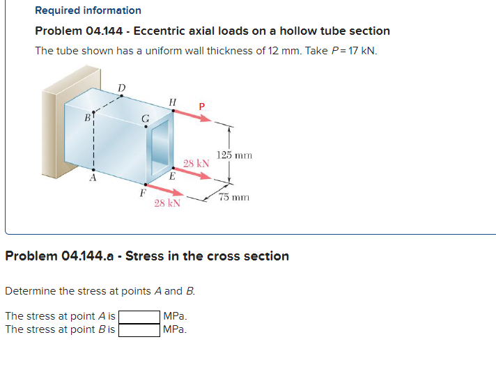 Solved Problem 04.144 - Eccentric axial loads on a hollow | Chegg.com