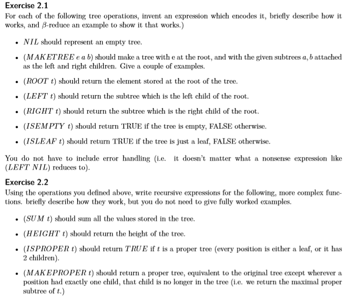 Solved Exercise 2.1 For each of the following tree | Chegg.com