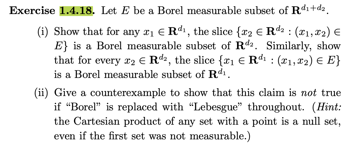 Exercise 1.4.18. Let E be a Borel measurable subset | Chegg.com