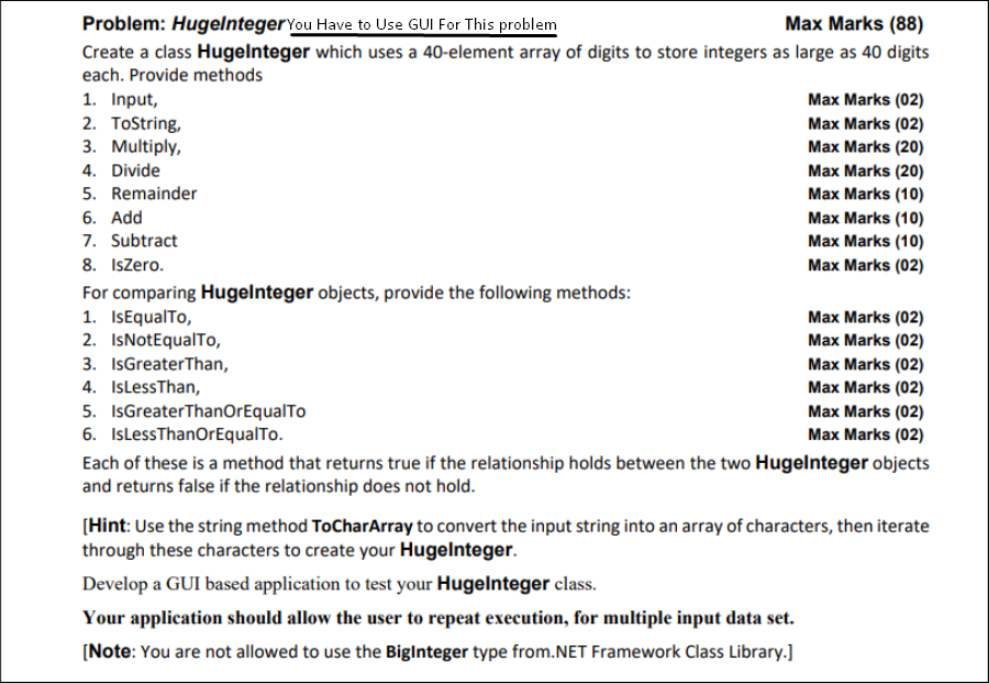 Solved Problem: Hugelnteger You Have to Use GUI For This | Chegg.com