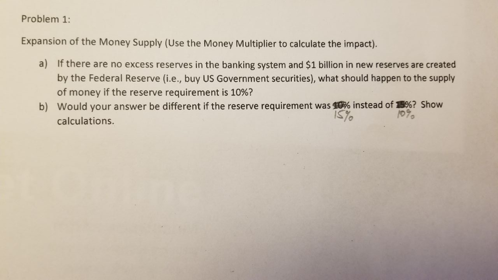 Solved Problem 1: Expansion of the Money Supply (Use the | Chegg.com