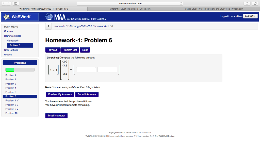 Solved webwork.math.ttu.edu WeBWorK: 118lhoangm33518002 : | Chegg.com