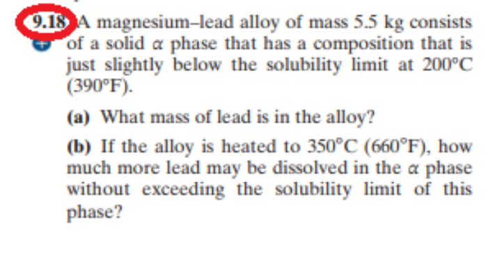 Solved 9.18 A magnesium-lead alloy of mass 5.5 kg consists | Chegg.com