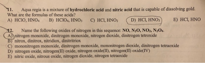 Solved 1. Aqua regia is a mixture of hydrochloric acid and | Chegg.com