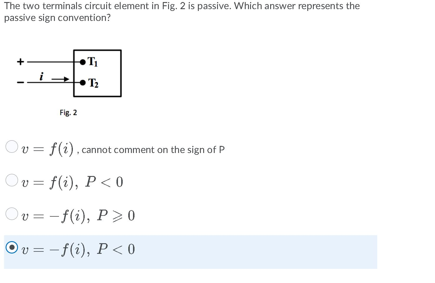 Solved The two terminals circuit element in Fig. 2 is | Chegg.com