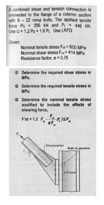 Solved A combined shear and tension connection is connected | Chegg.com