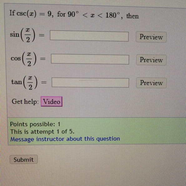 Solved If csc() = 9, for 90° | Chegg.com