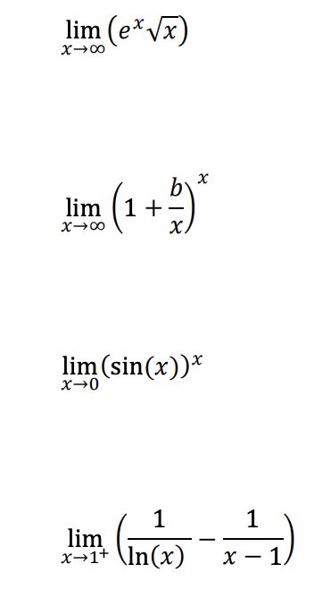 Solved limx→∞(exx) limx→∞(1+xb)x limx→0(sin(x))x | Chegg.com