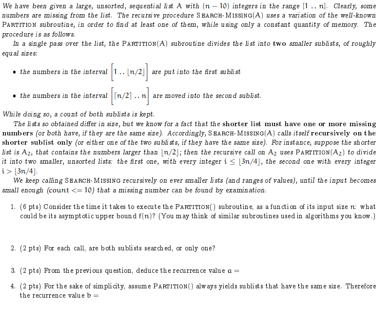 Solved numbers are missing from the list. The recursive | Chegg.com