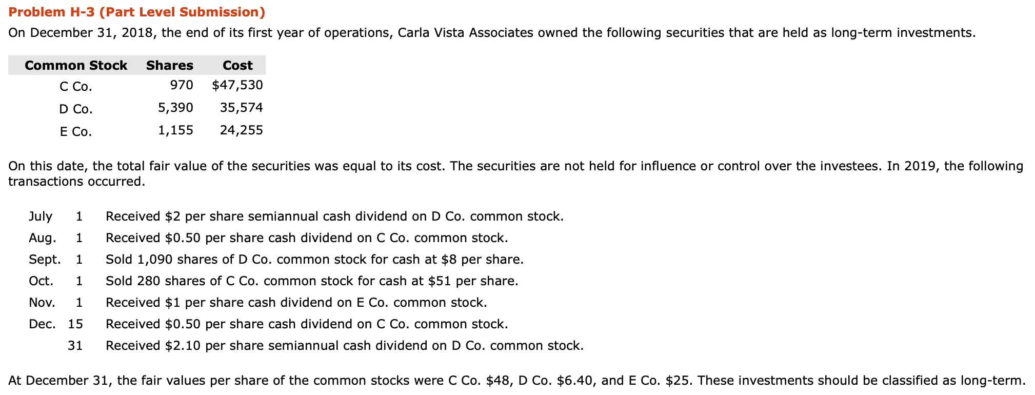 Solved Problem H-3 (Part Level Submission) On December 31, | Chegg.com