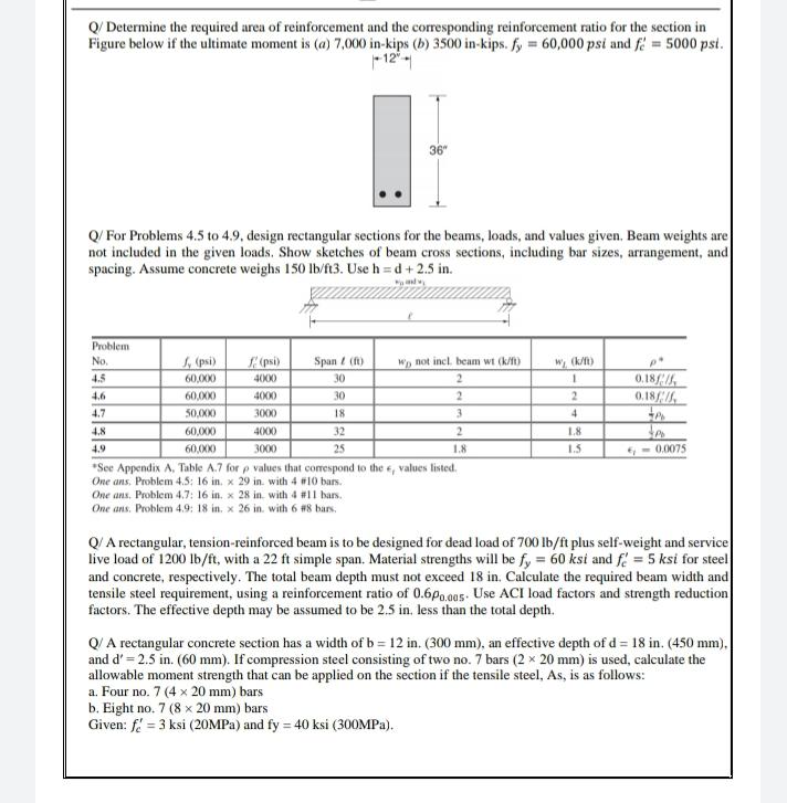 Q/Determine the required area of reinforcement and | Chegg.com
