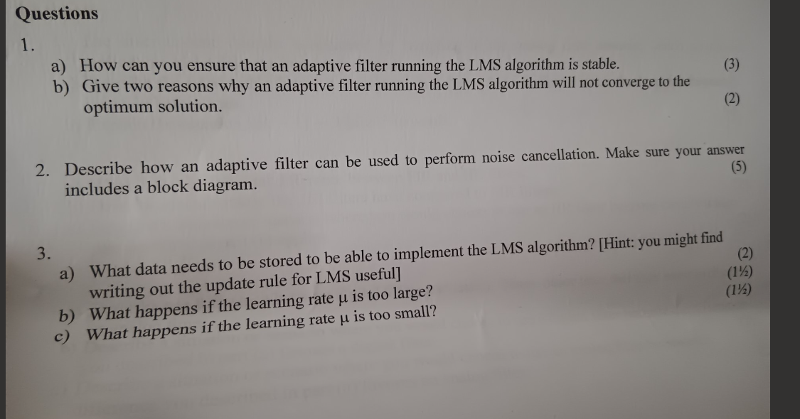Solved 1 A How Can You Ensure That An Adaptive Filter