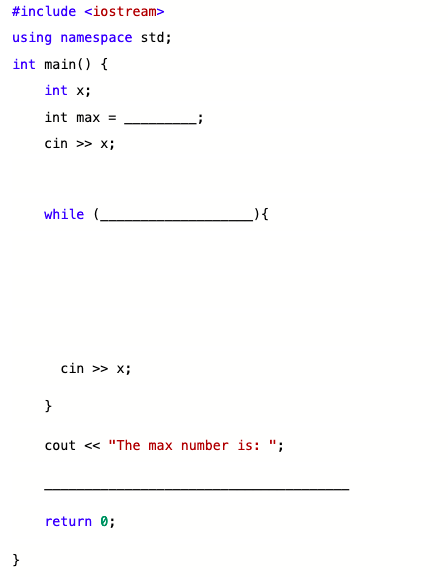 Solved C++ Given the following code, complete the missing | Chegg.com