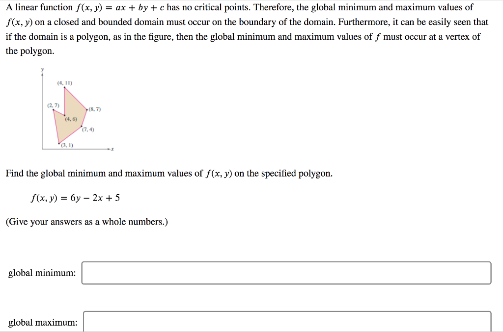 Solved A linear function f(x, y) = ax + by + c has no | Chegg.com