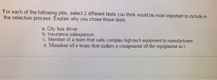 Solved For each of the following jobs, select 2 different | Chegg.com