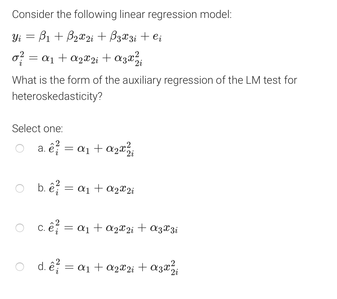 Solved Consider the following linear regression model: Yi = | Chegg.com